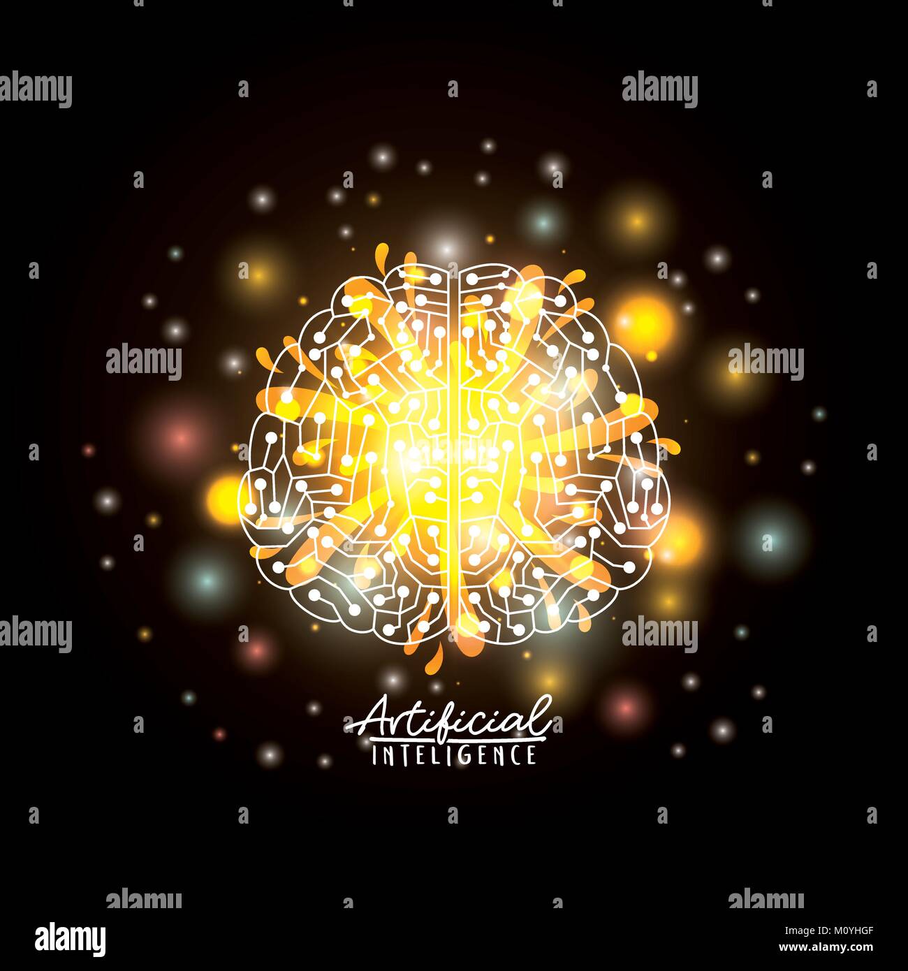 artificial intelligence poster with human brain silhouette in ...