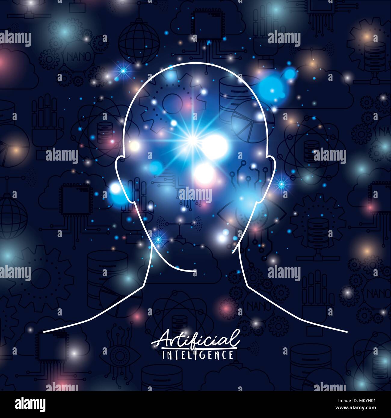 artificial intelligence poster with human head silhouette in ...