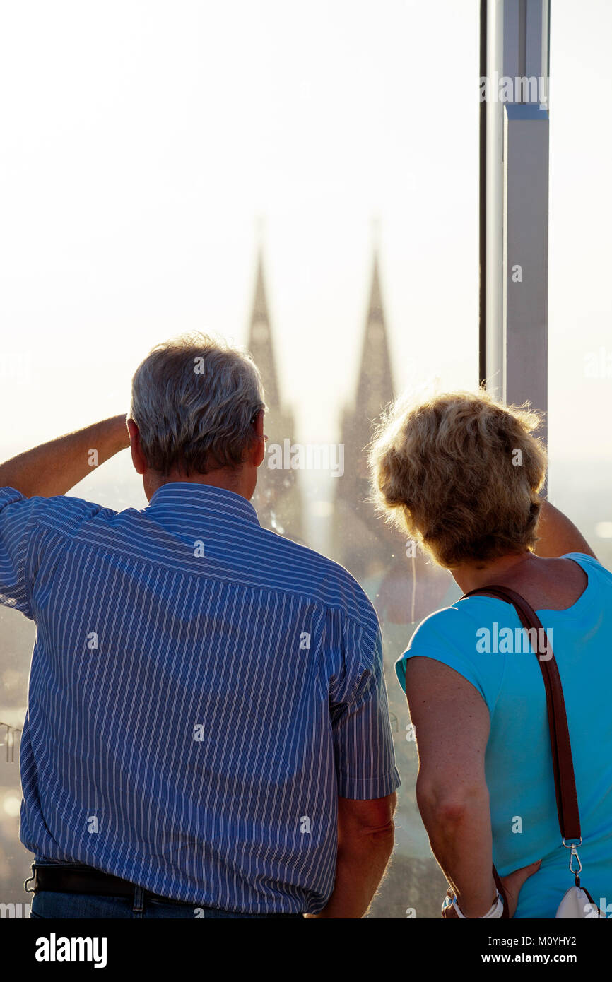 Germany, Cologne, visitors at the observation deck of the Triangle ...
