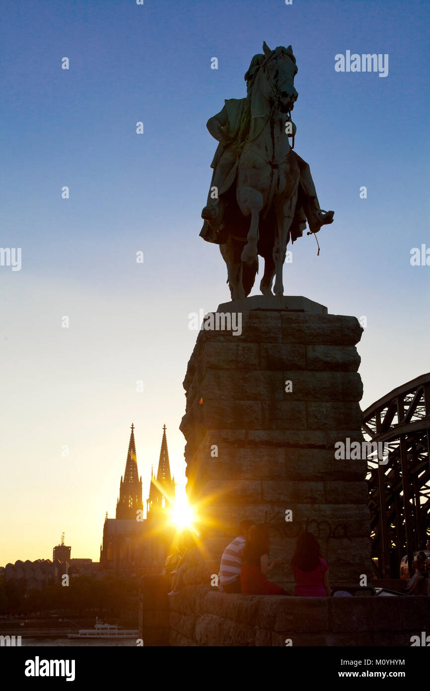 Germany, Cologne, the cathedral and equestrian statue at the ...
