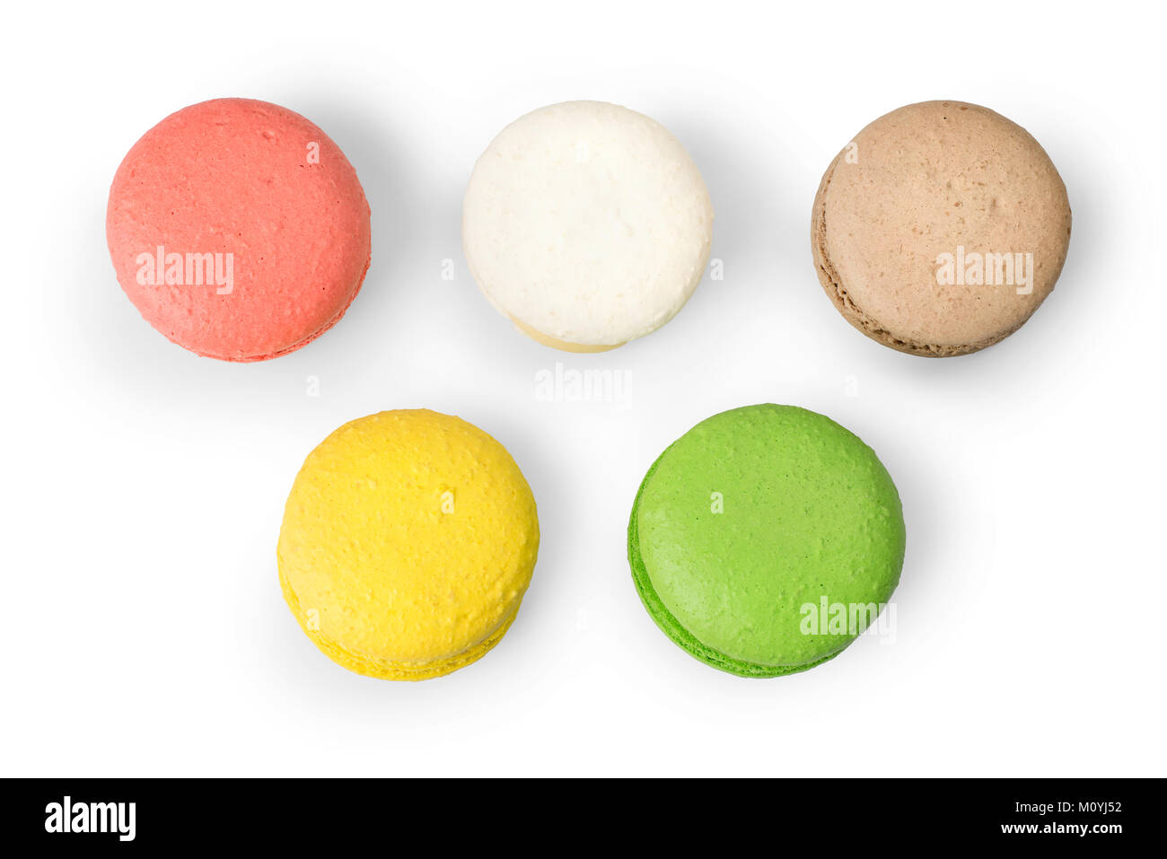 Different colored macaroons isolated on white. Top view Stock Photo - Alamy