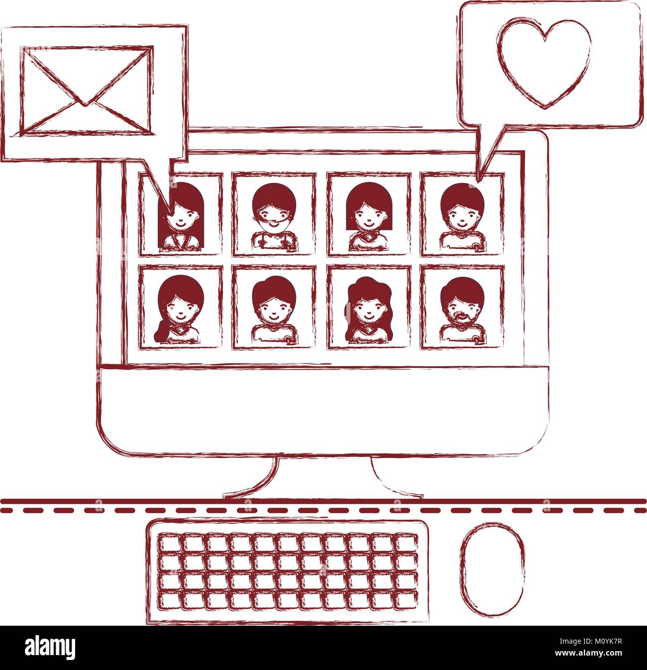 people picture profiles social network in desktop computer screen with ...