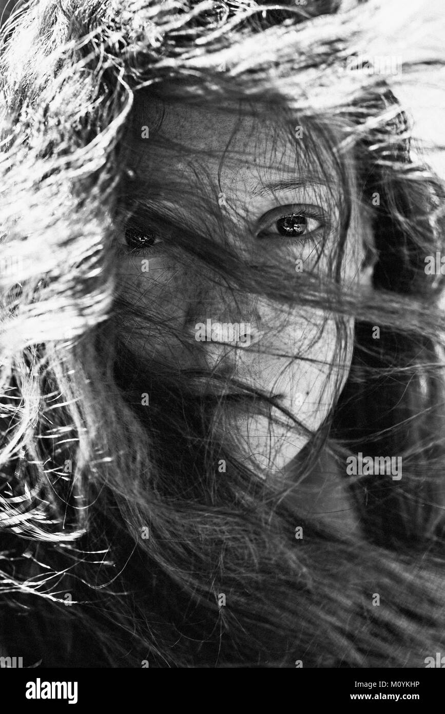 Close up portrait wind blowing hi-res stock photography and images - Alamy