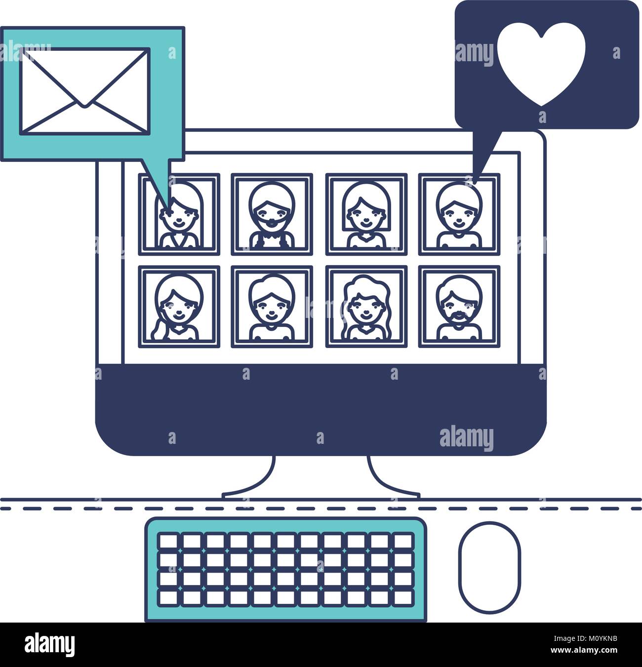people picture profiles social network in desktop computer screen with ...