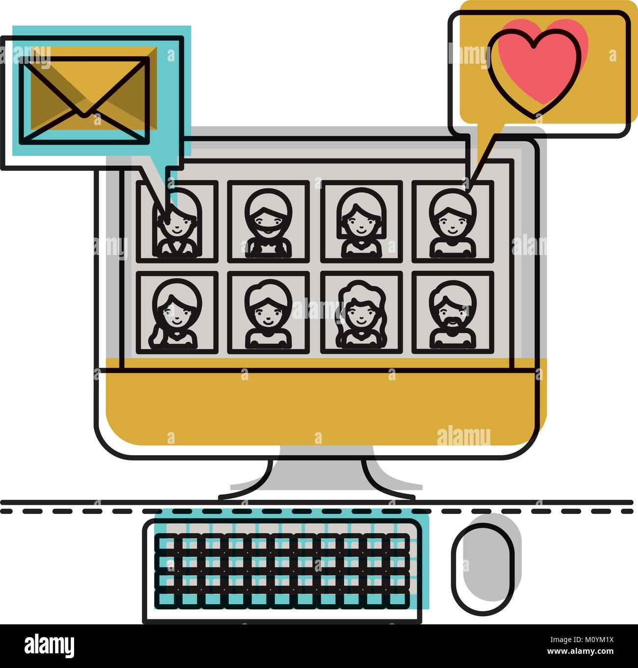 people picture profiles social network in desktop computer screen with ...