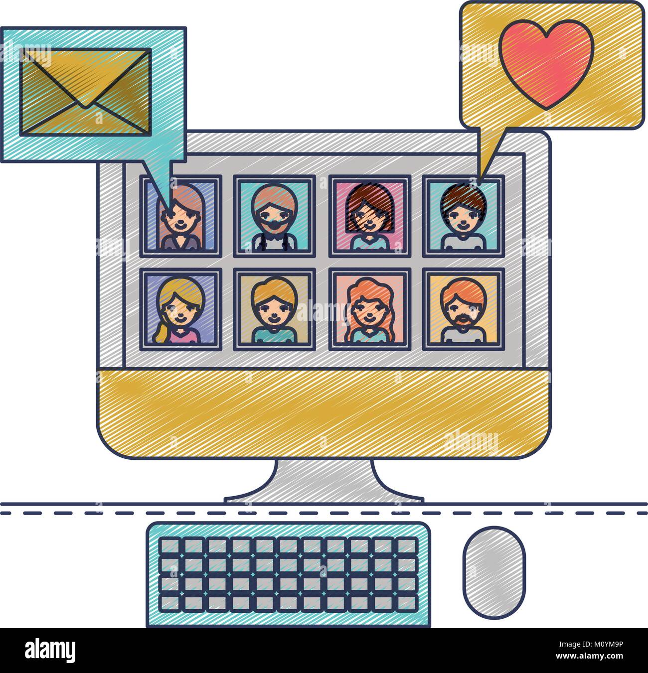 people picture profiles social network in desktop computer screen with ...