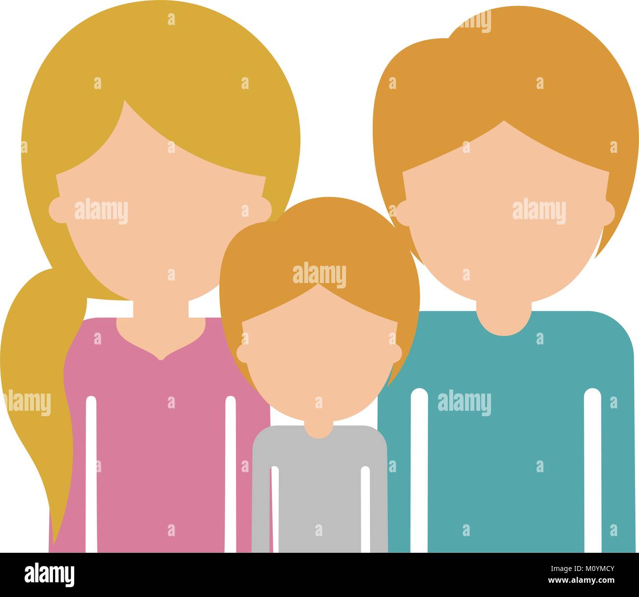 half body faceless family group with blonde hair in colorful silhouette ...