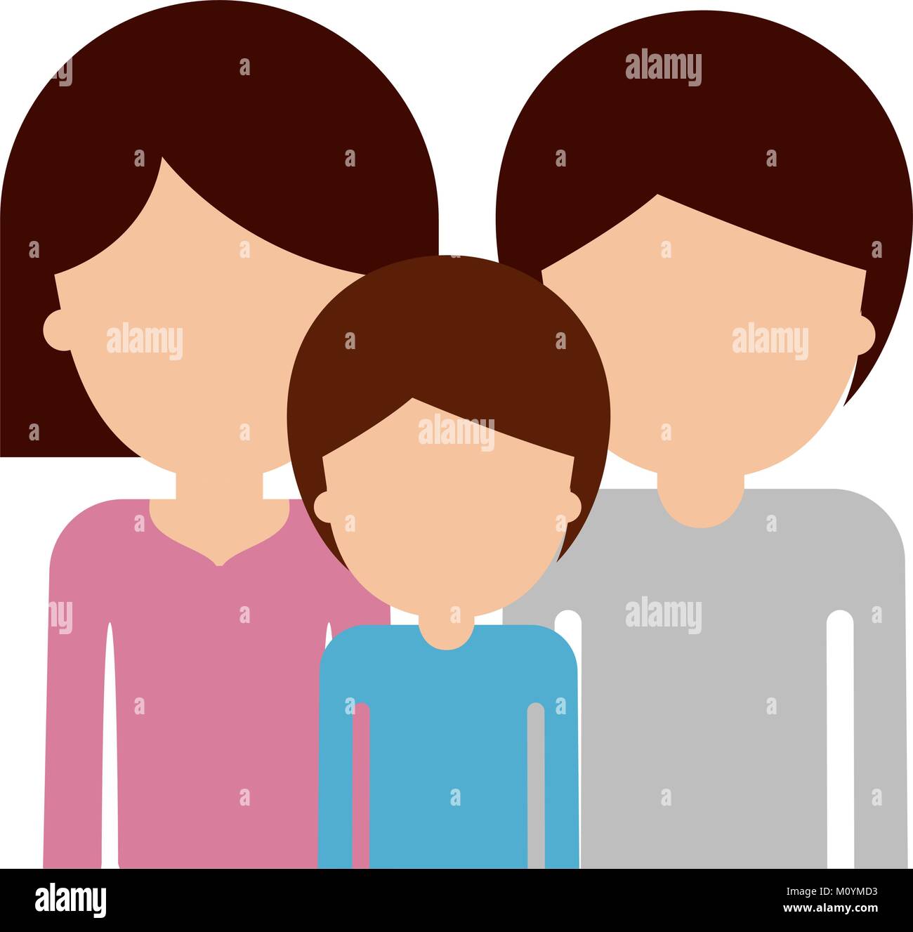 half body faceless family group with brown hair in colorful silhouette ...