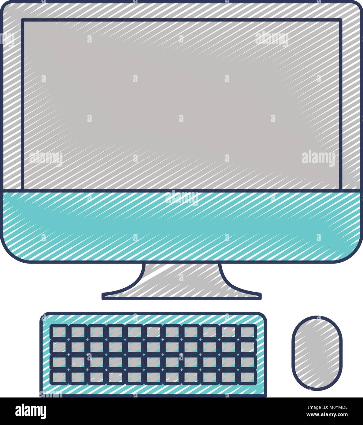 desktop computer icon in colored crayon silhouette Stock Vector Image ...