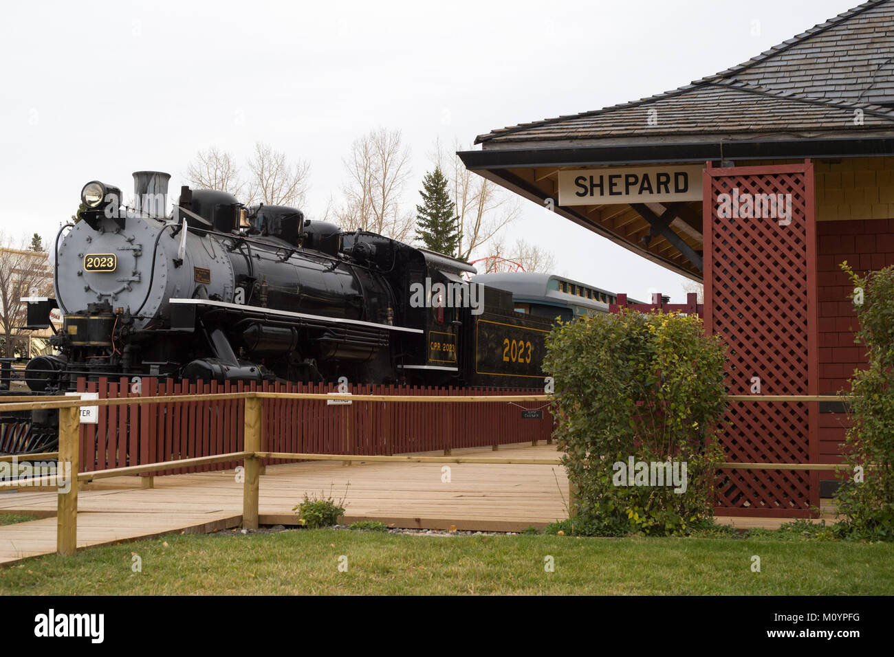 Historic steam train at Shepard station, built in 1910 as a small ...