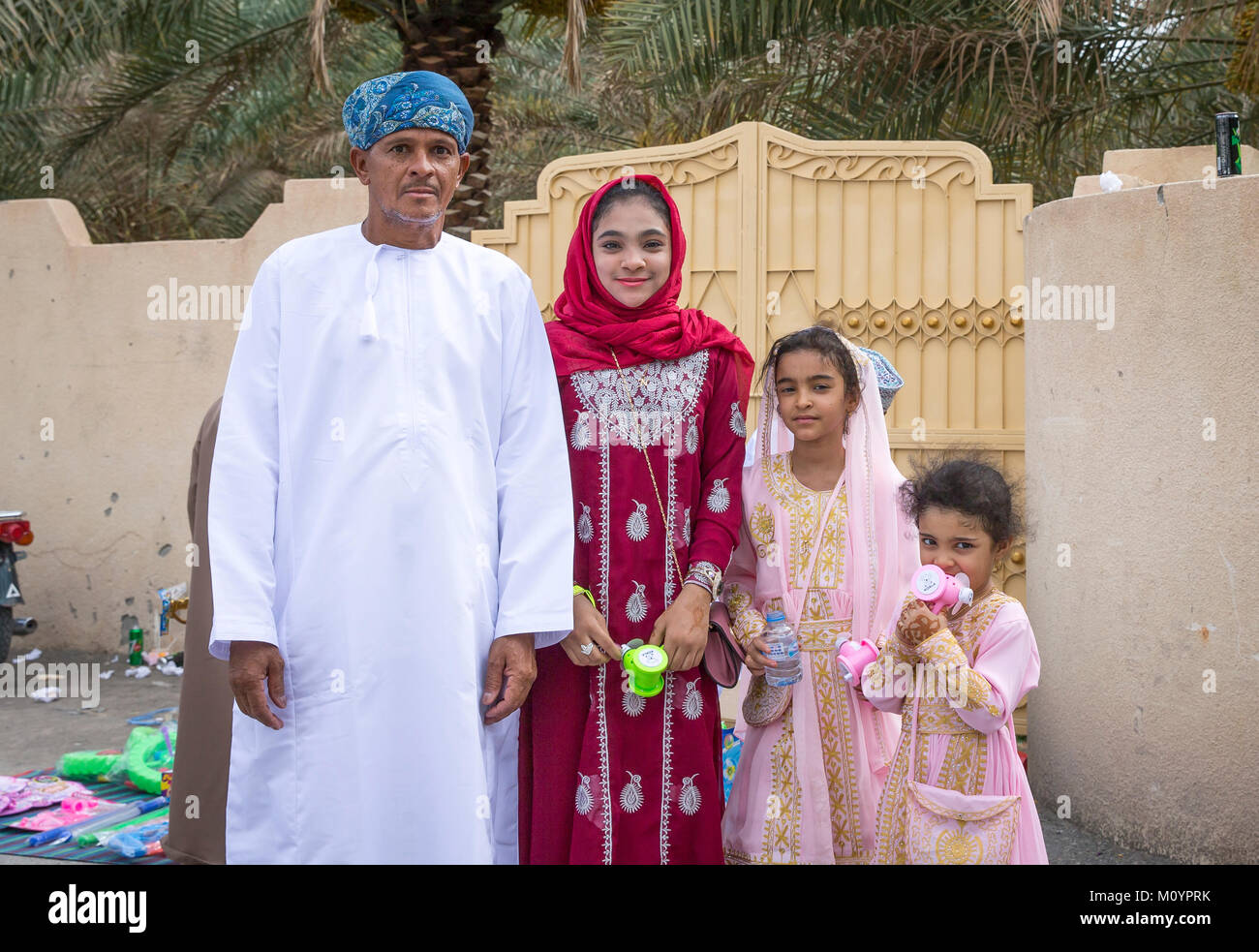 Nizwa, Oman, 26th june 2017: Omani family during Eid Holiday Stock ...