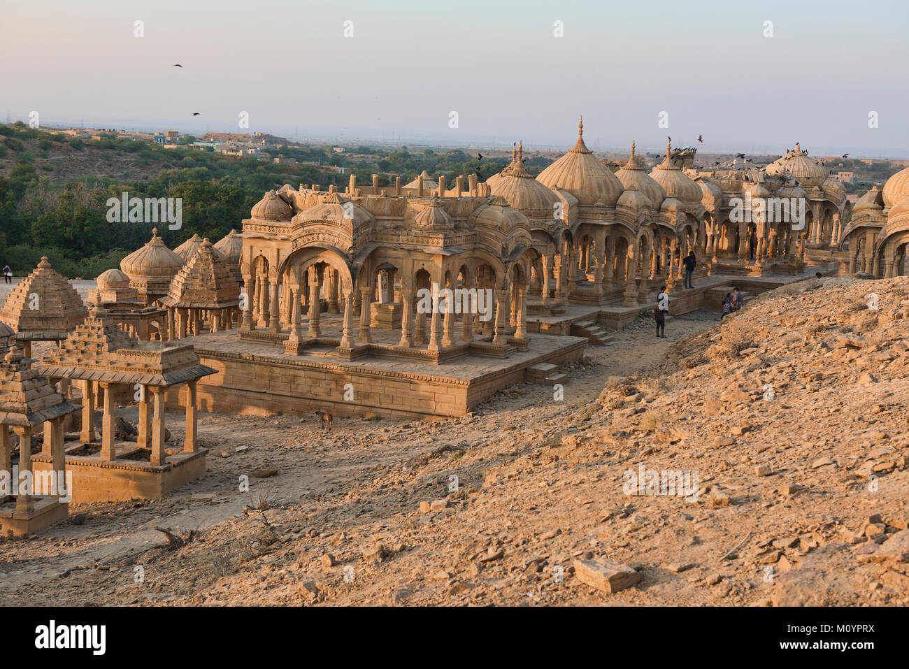 The cenotaphs of Bada Bagh at sunset, Jaisalmer, Rajasthan, India Stock ...