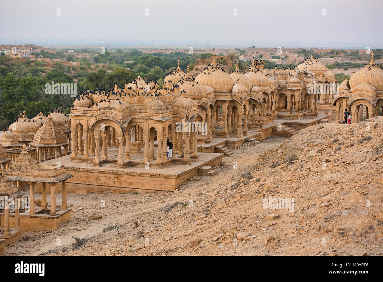 The cenotaphs of Bada Bagh at sunset, Jaisalmer, Rajasthan, India Stock ...