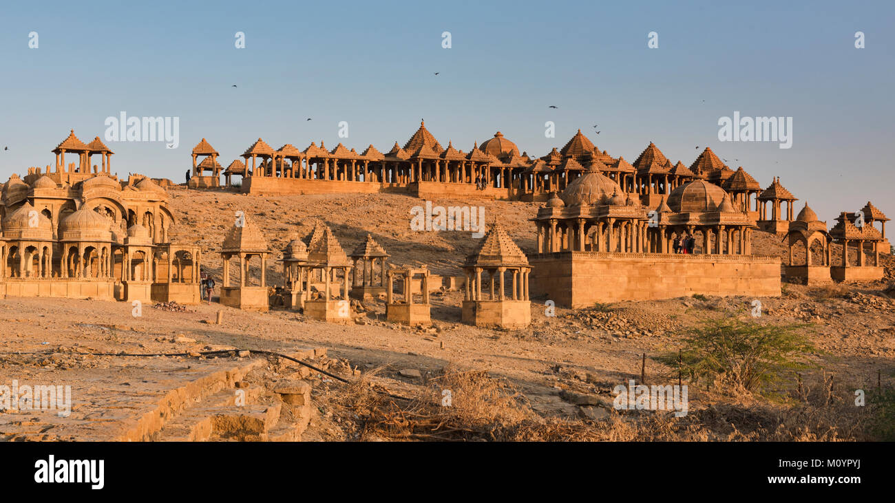 The cenotaphs of Bada Bagh at sunset, Jaisalmer, Rajasthan, India Stock ...