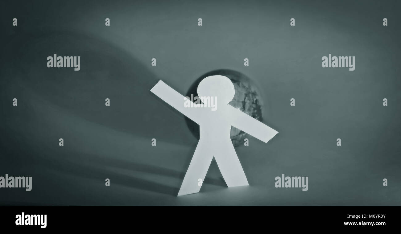 stylish paper man standing near the globe Stock Photo - Alamy
