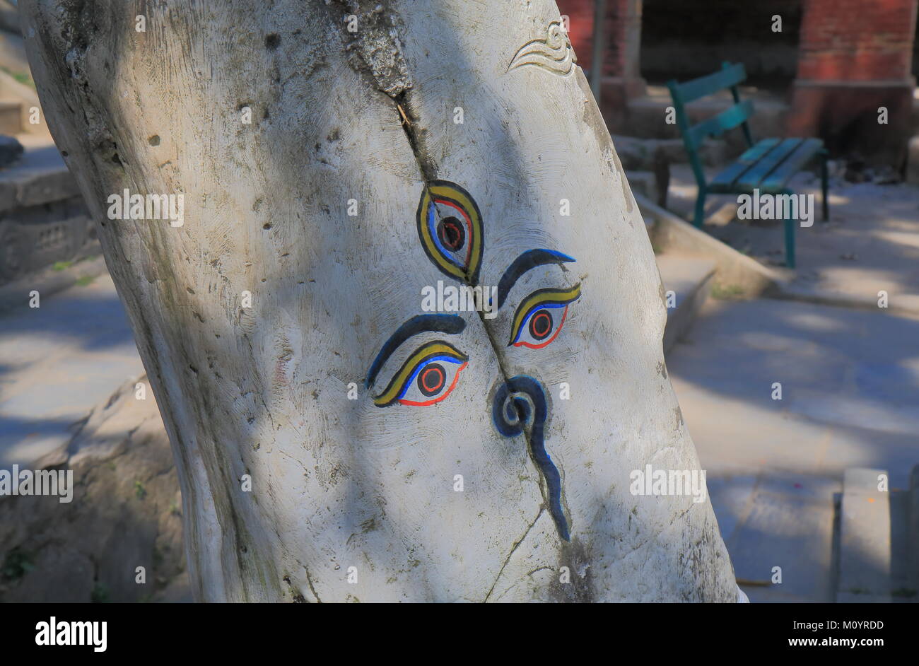 Religious face painting Swayambhunath Stupa temple Kathmandu Nepal ...