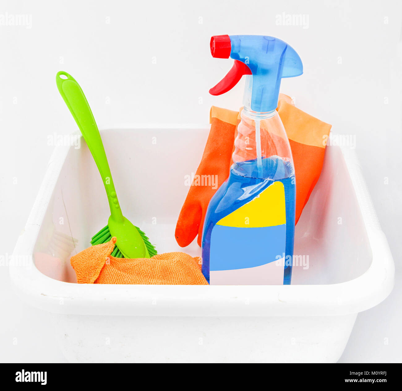white plastic container with cleaning supplies Stock Photo - Alamy