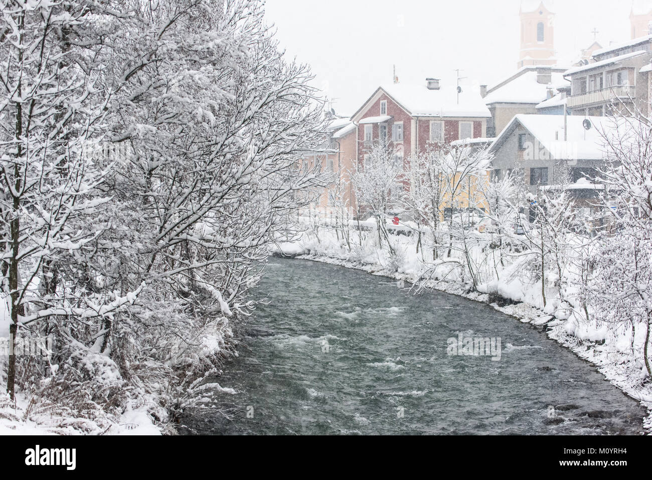 Dobbiaco during the snowfall Stock Photo - Alamy