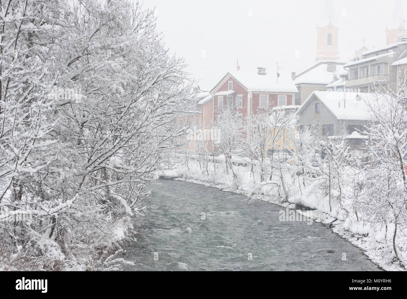 Dobbiaco during the snowfall Stock Photo - Alamy