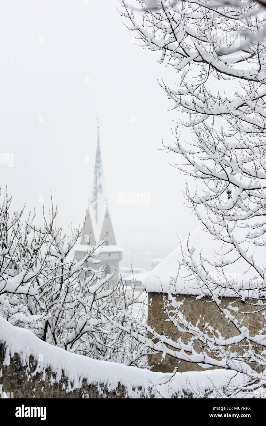 Dobbiaco during the snowfall Stock Photo - Alamy