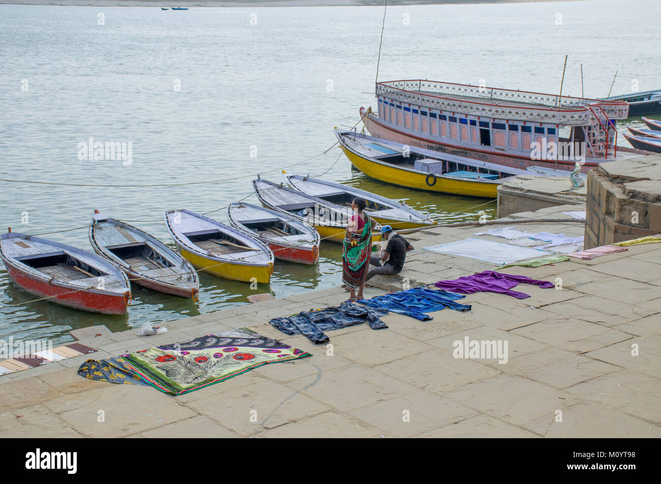Landscape embankment of the city of Varanasi Gang River India Stock ...