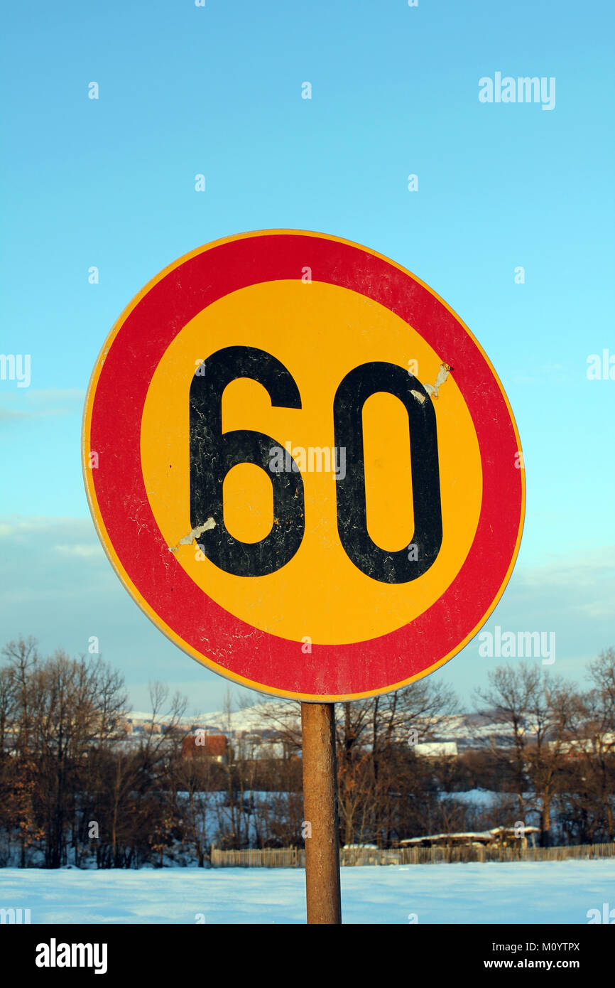 Road sign speed limit 60 Stock Photo - Alamy