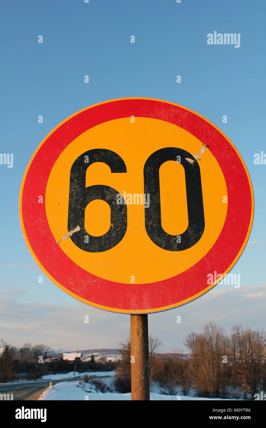 Road sign speed limit 60 Stock Photo - Alamy