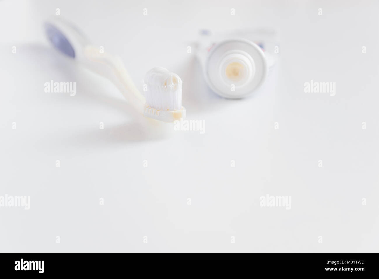 Isolated toothbrush and toothpaste on white background with space for ...