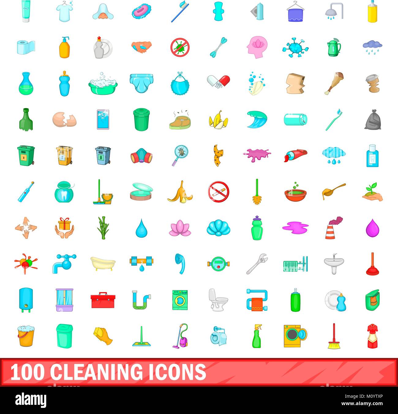 100 cleaning icons set, cartoon style Stock Vector Image & Art - Alamy
