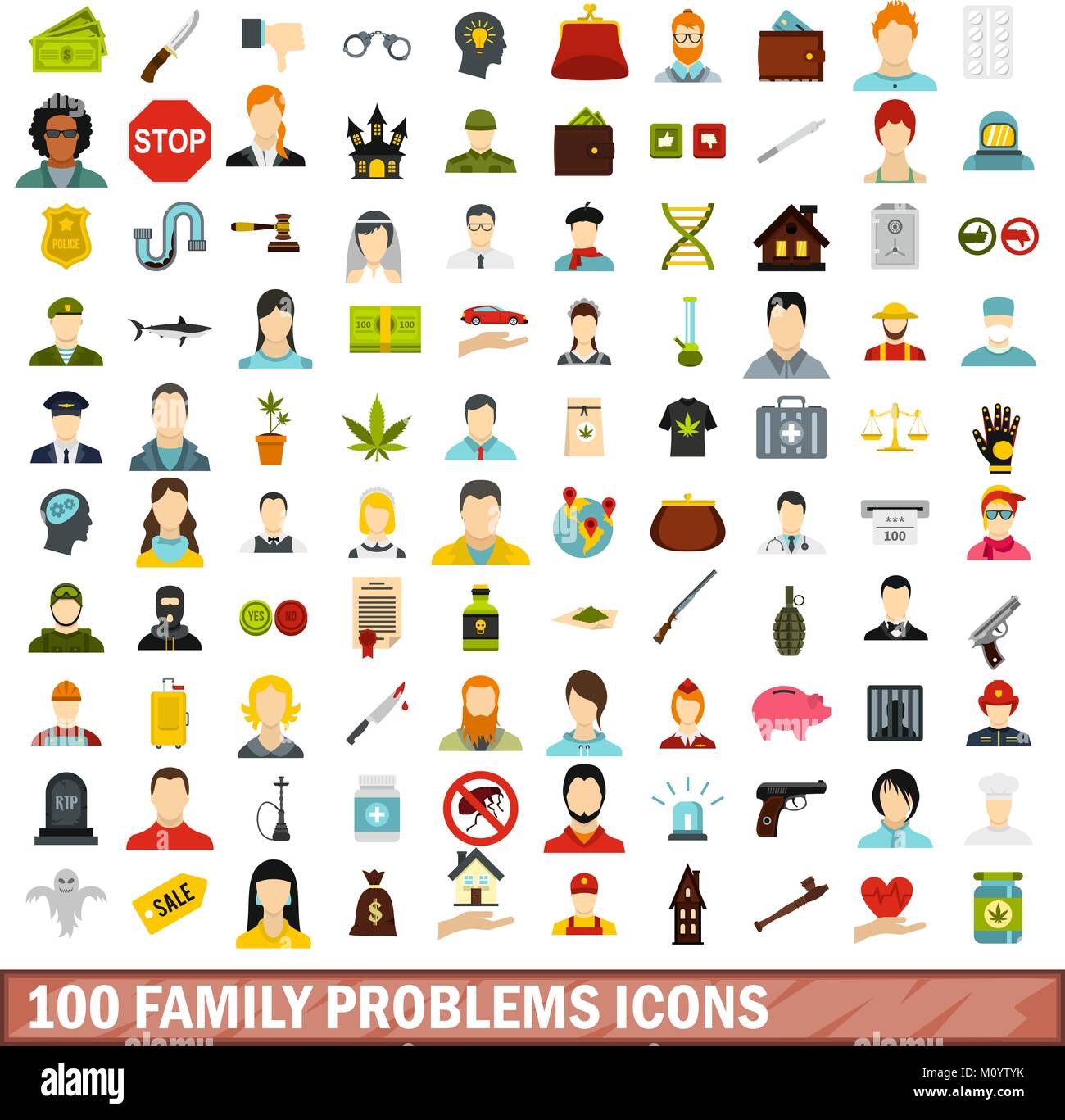 100 family problems icons set, flat style Stock Vector Image & Art - Alamy
