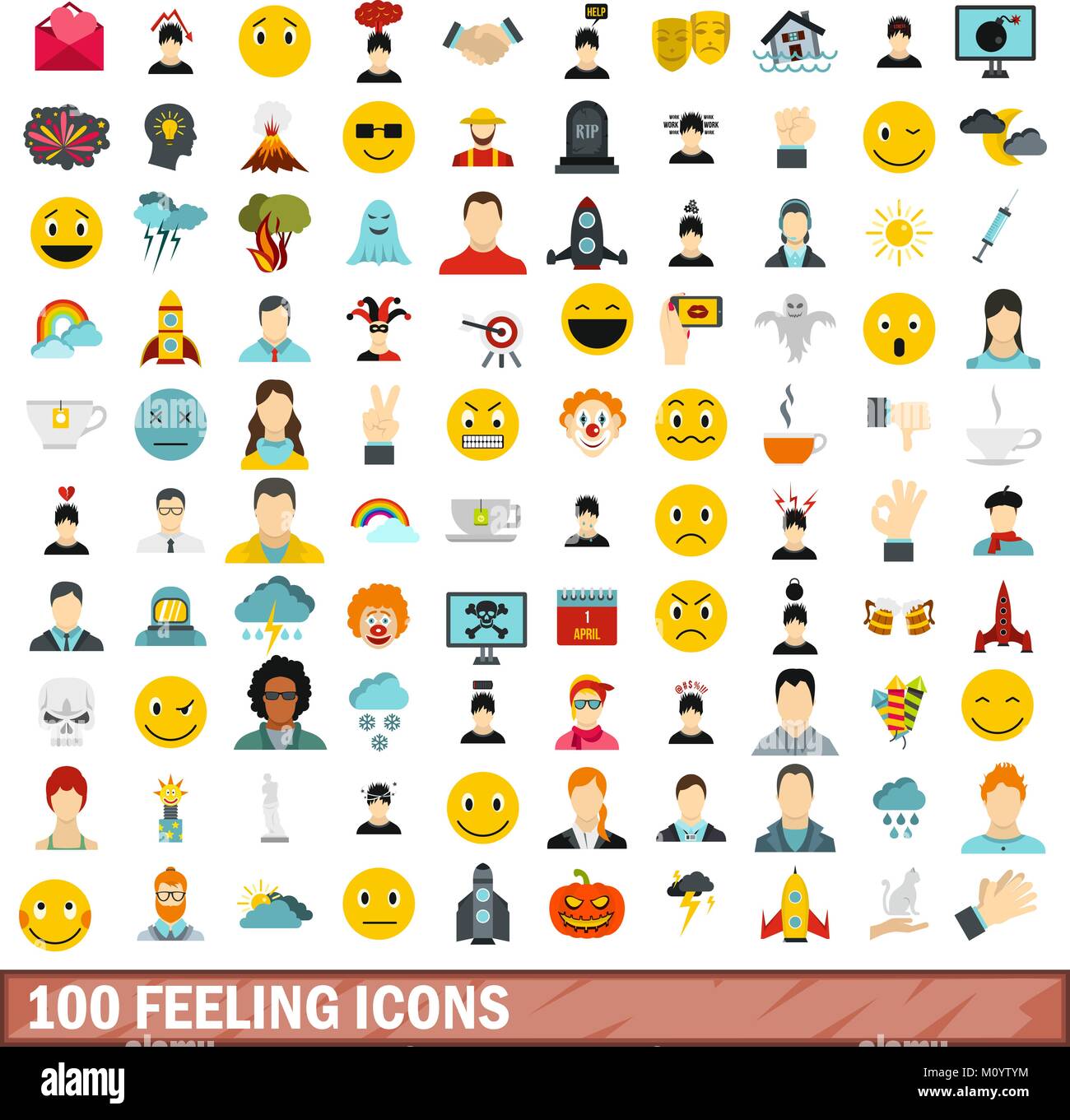 100 feeling icons set, flat style Stock Vector Image & Art - Alamy