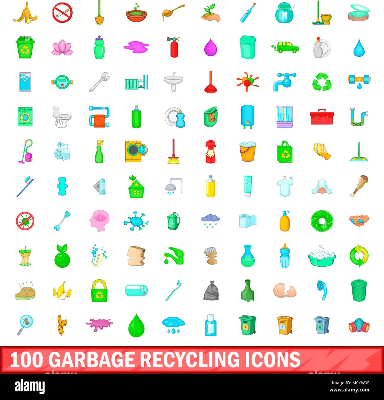 100 garbage recycling icons set, cartoon style Stock Vector Image & Art ...