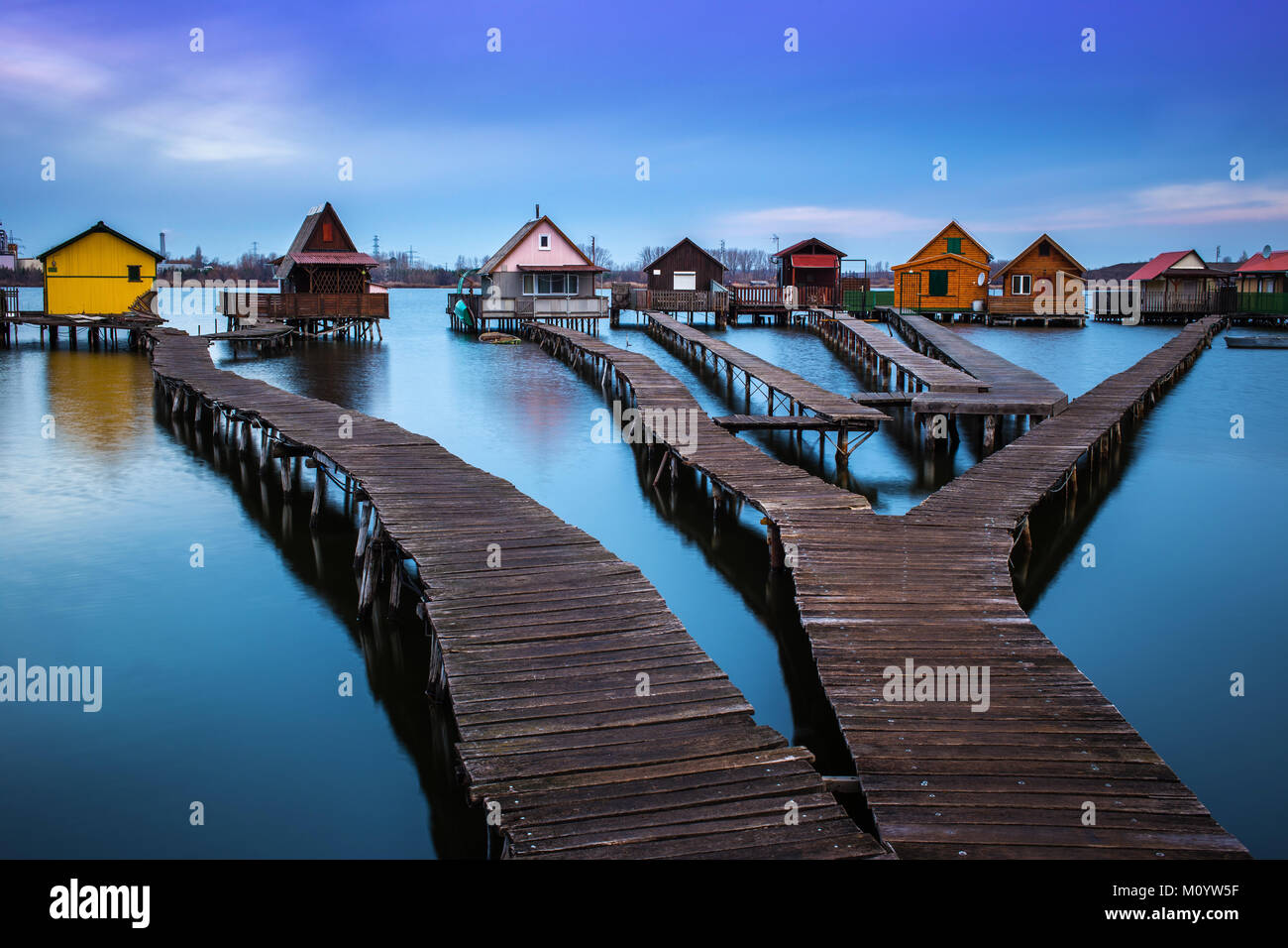 Bokod lake, Hungary - The famous floating village with piers and ...