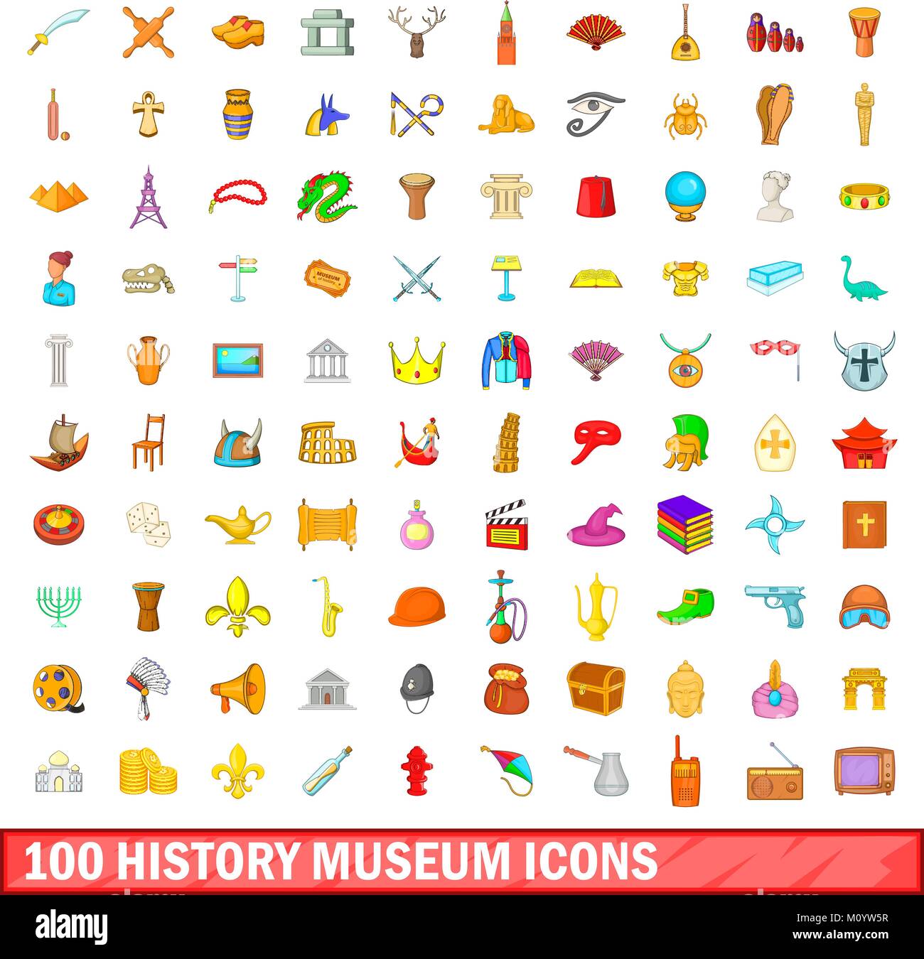 100 history museum icons set, cartoon style Stock Vector Image & Art ...