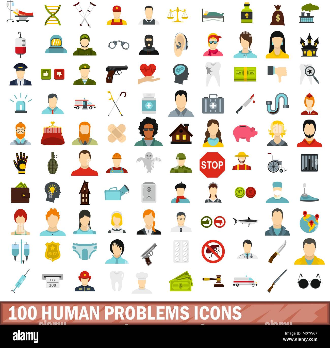100 human problems icons set, flat style Stock Vector Image & Art - Alamy