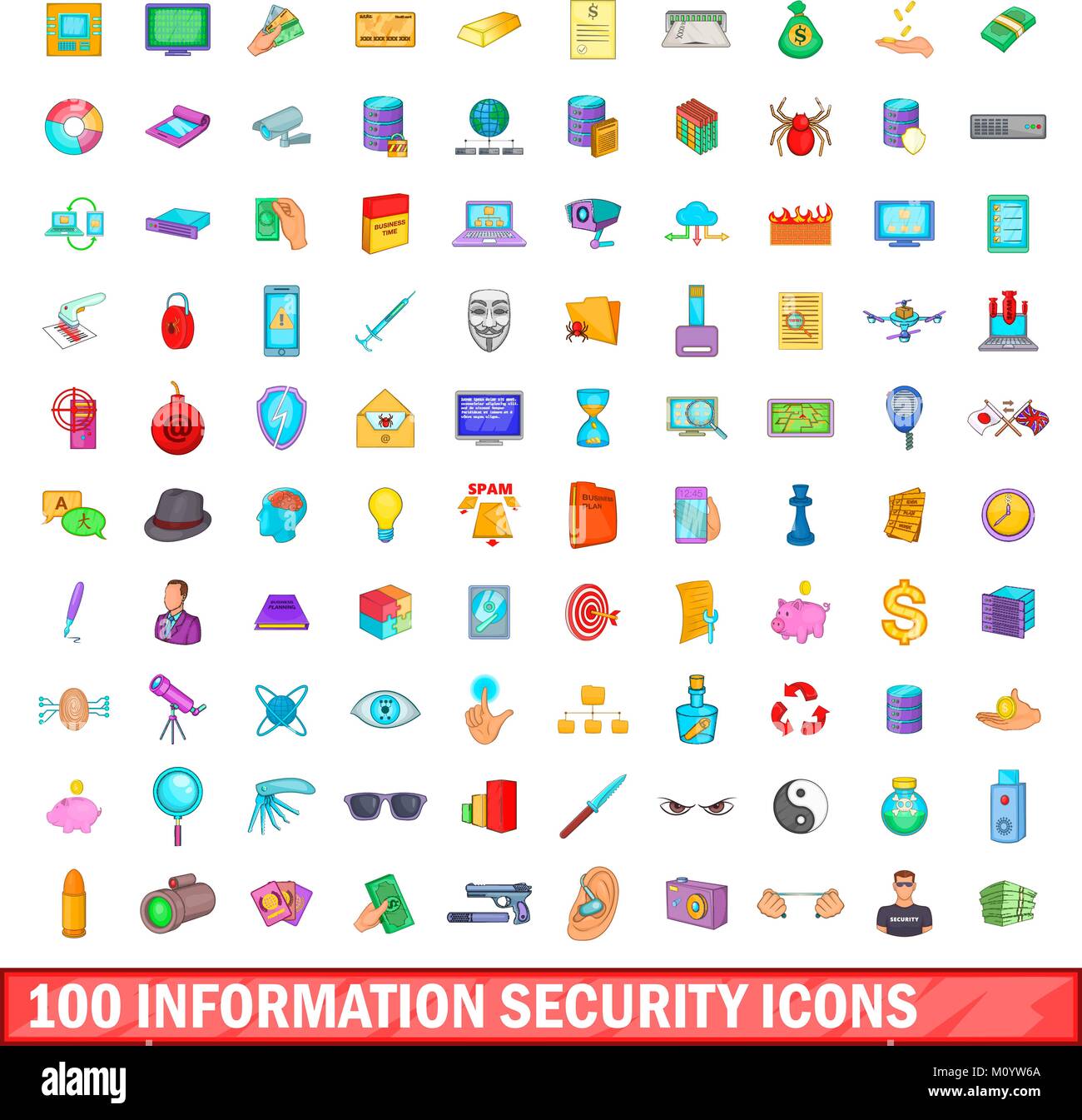 100 information security icons set, cartoon style Stock Vector Image ...
