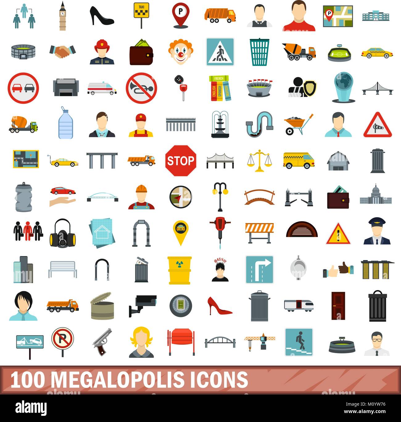 100 megalopolis icons set, flat style Stock Vector Image & Art - Alamy