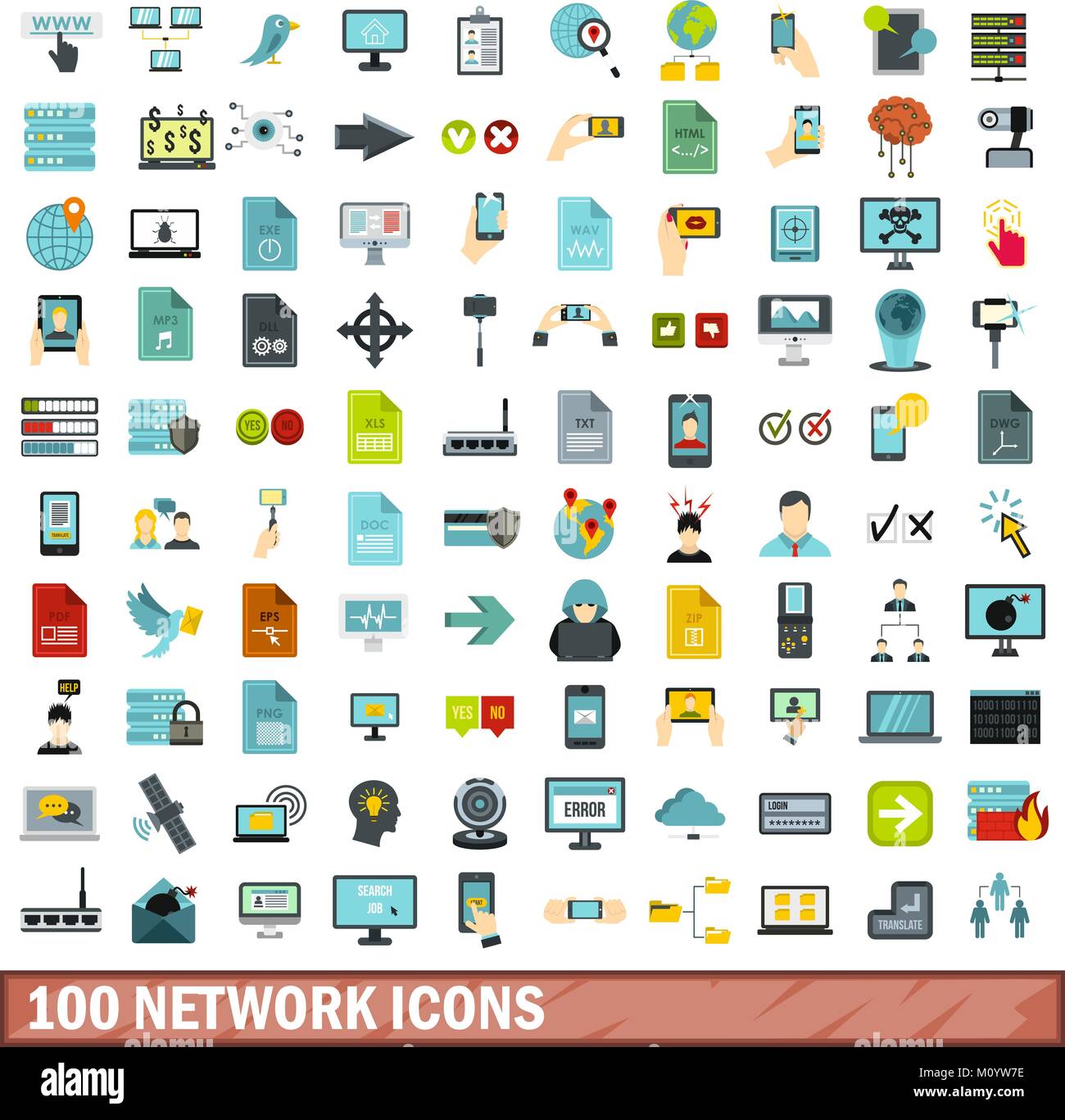 100 network icons set, flat style Stock Vector Image & Art - Alamy