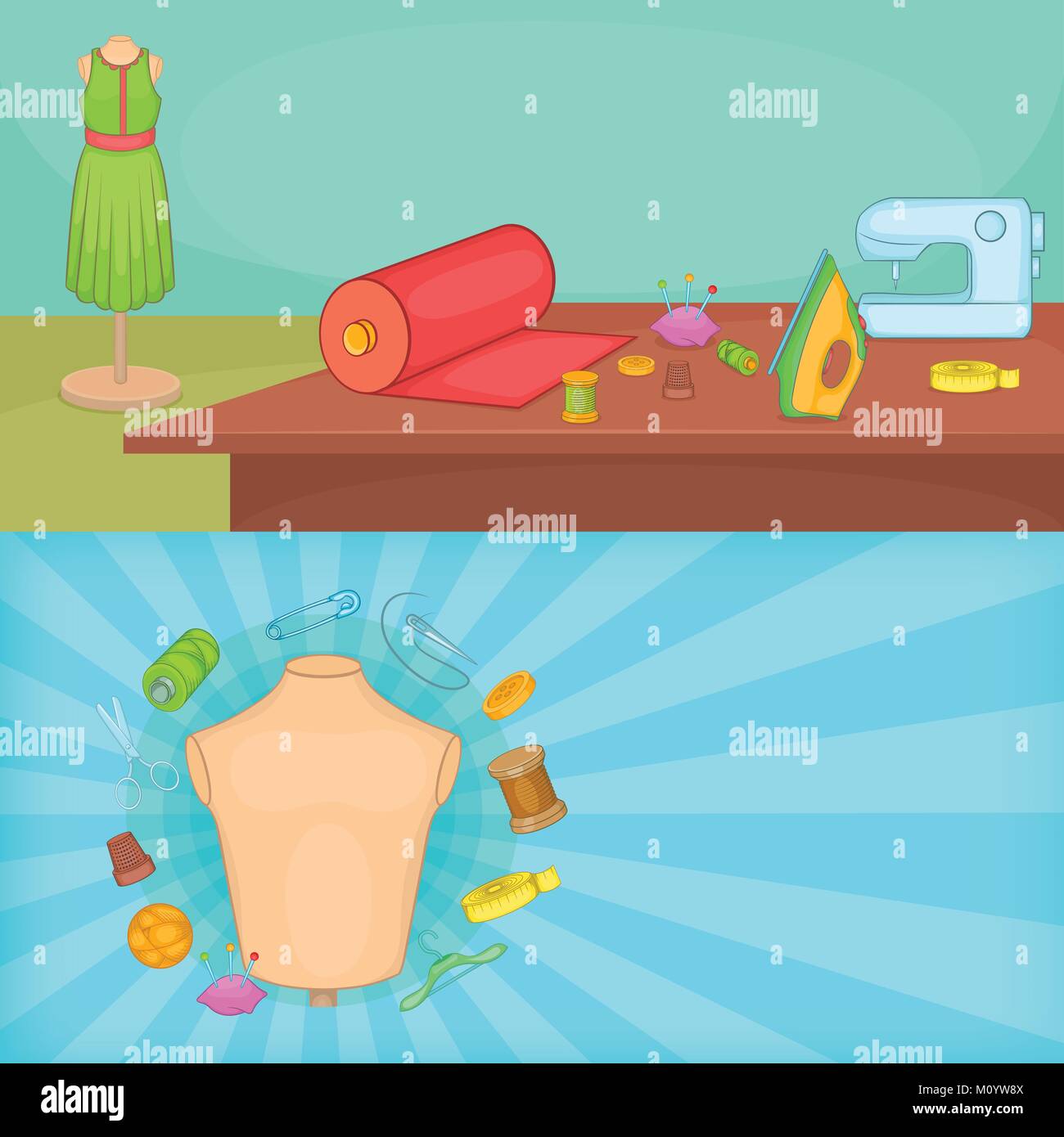 Tailor banner set horizontal, cartoon style Stock Vector Image & Art ...