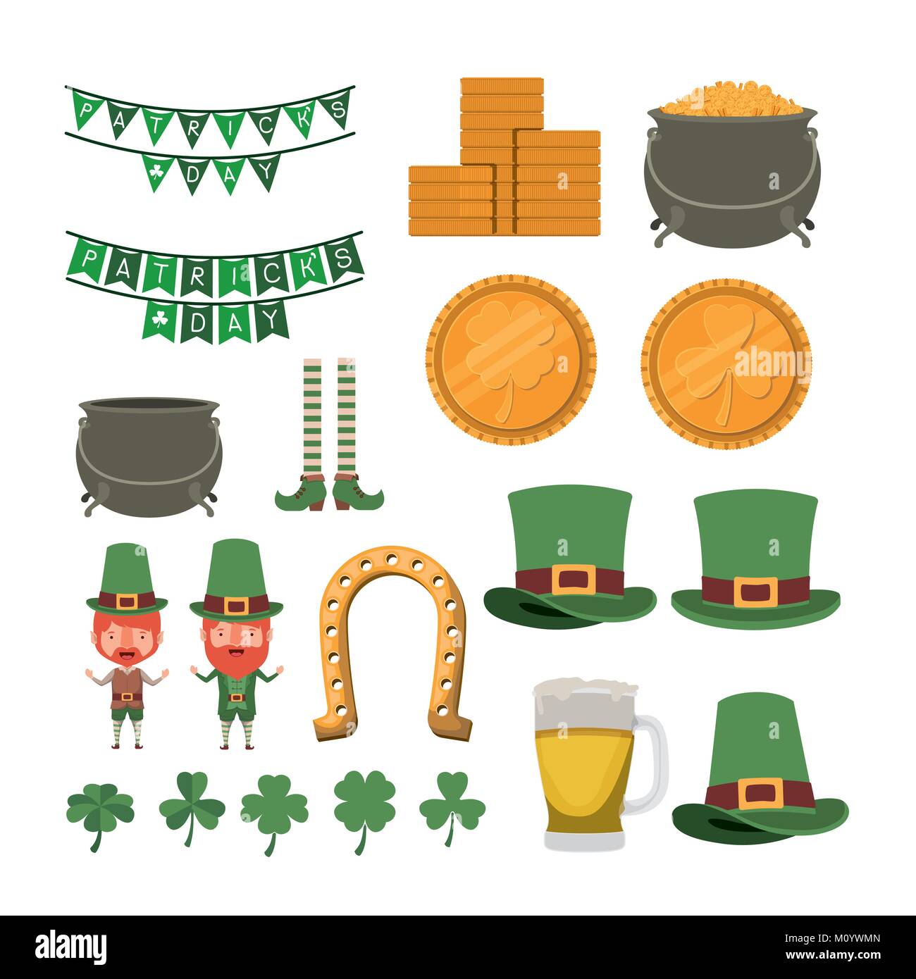 saint patricks day typical elements set in colorful silhouette over ...