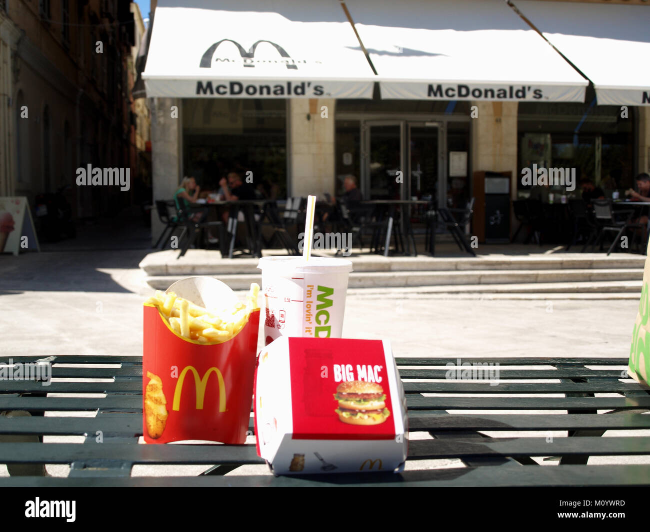 McDonalds Big mac meal packaging outside restaurant in Corfu, Greece ...
