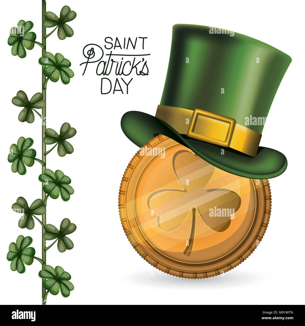 poster saint patricks day with gold coin with clover emblem and top hat ...