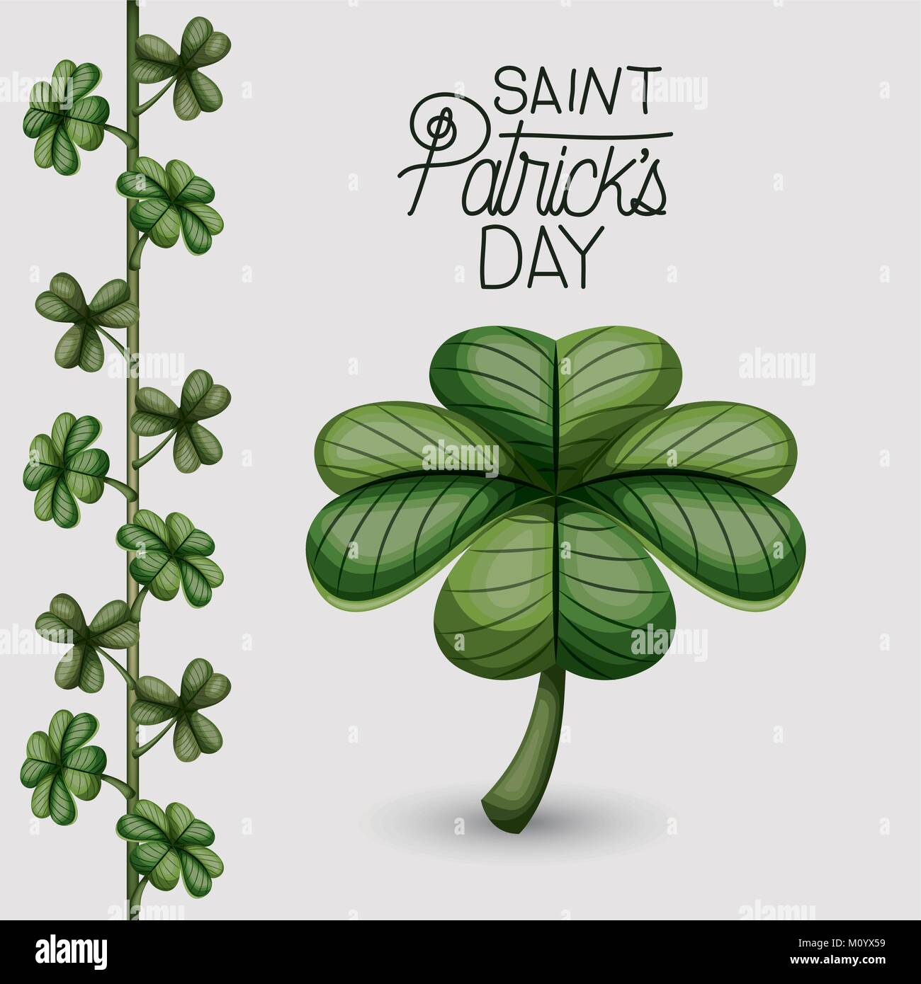poster saint patricks day with clover of four leaves and climbing plant ...