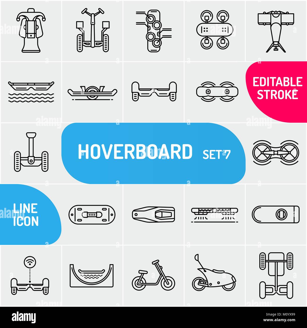 Modern thin line self-balancing electric scooters icons set. Premium ...