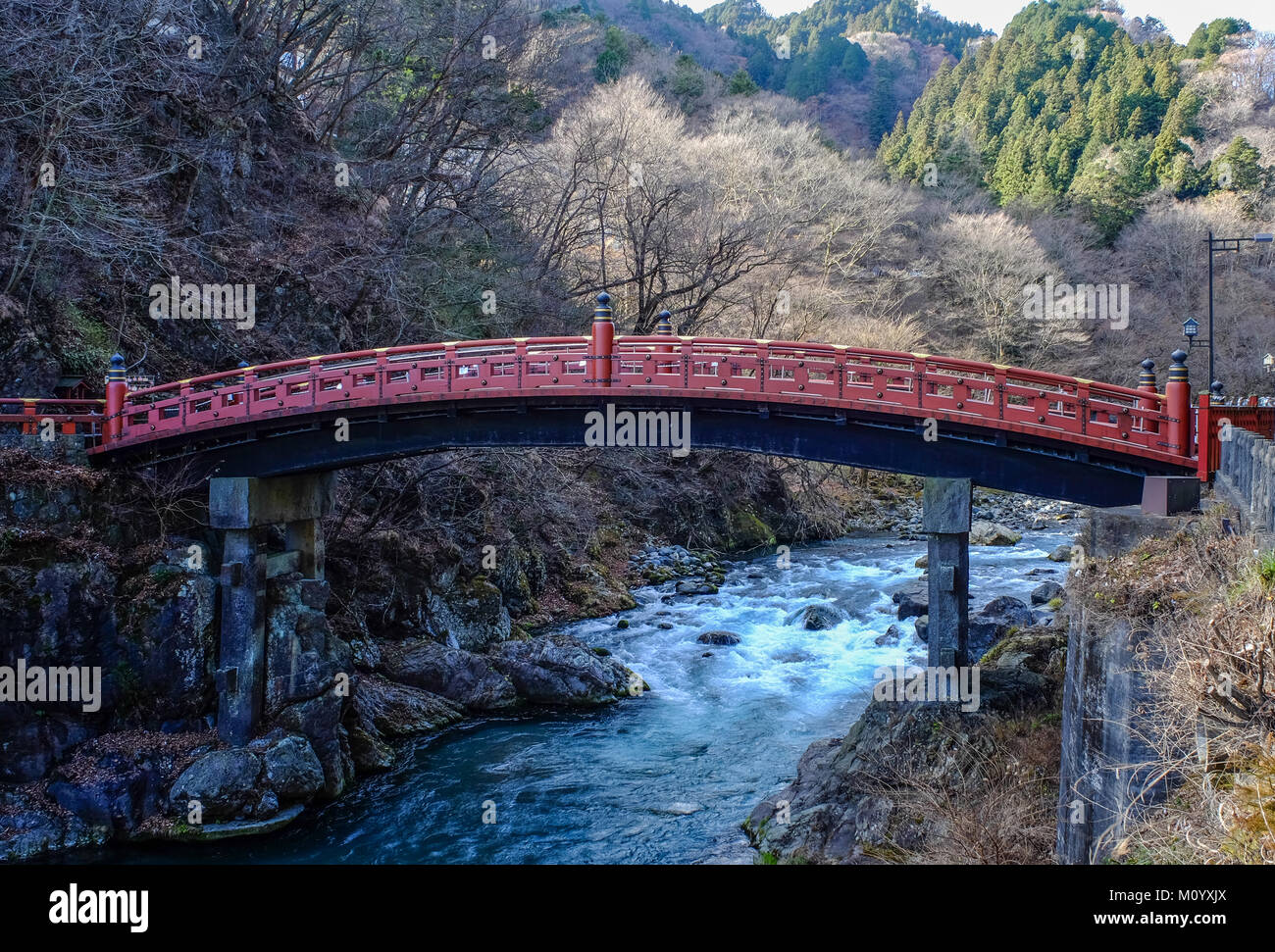 Sacred Bridge Shinkyo in Nikko, Japan. Nikko and Lake Chuzenji are well known for their ...