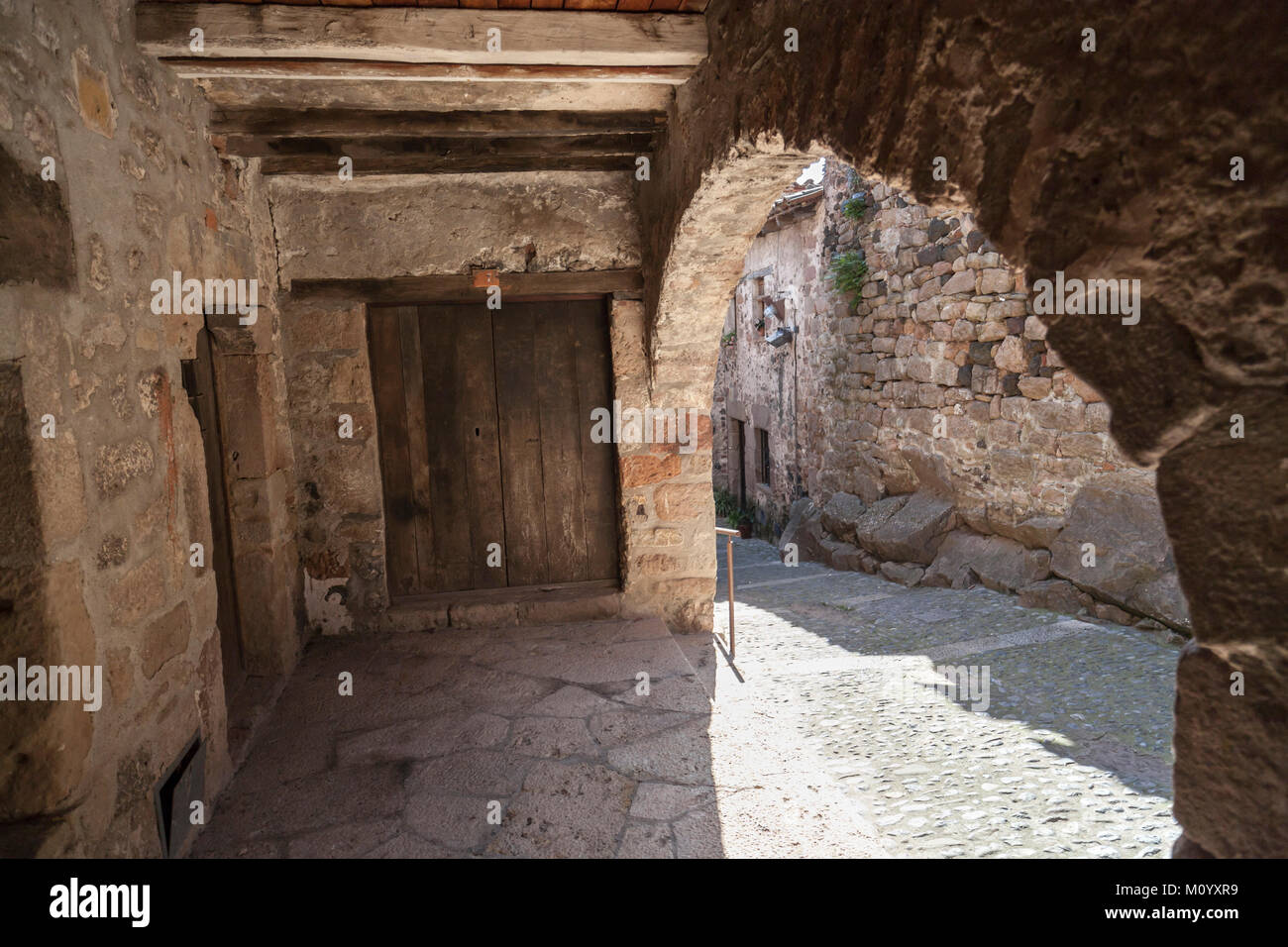 Ancient street in Santa Pau,Catalonia,Spain Stock Photo - Alamy