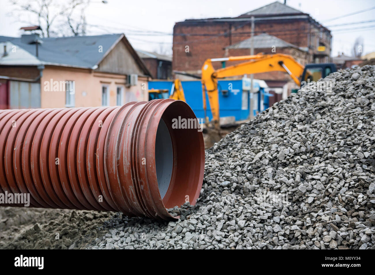 Industrial corrugated pipe at roadworks site Stock Photo - Alamy