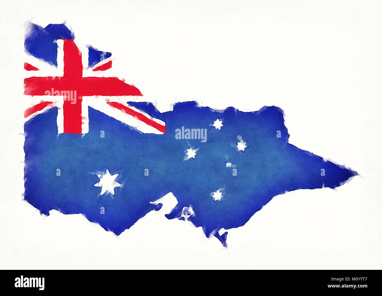Victoria watercolor map with Australian national flag in front of a ...