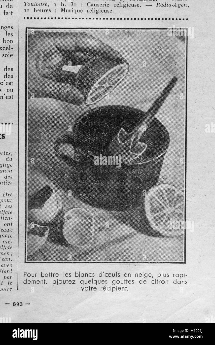 Cooking tip in 1935 French newspaper, advising to add lemon juice to ...