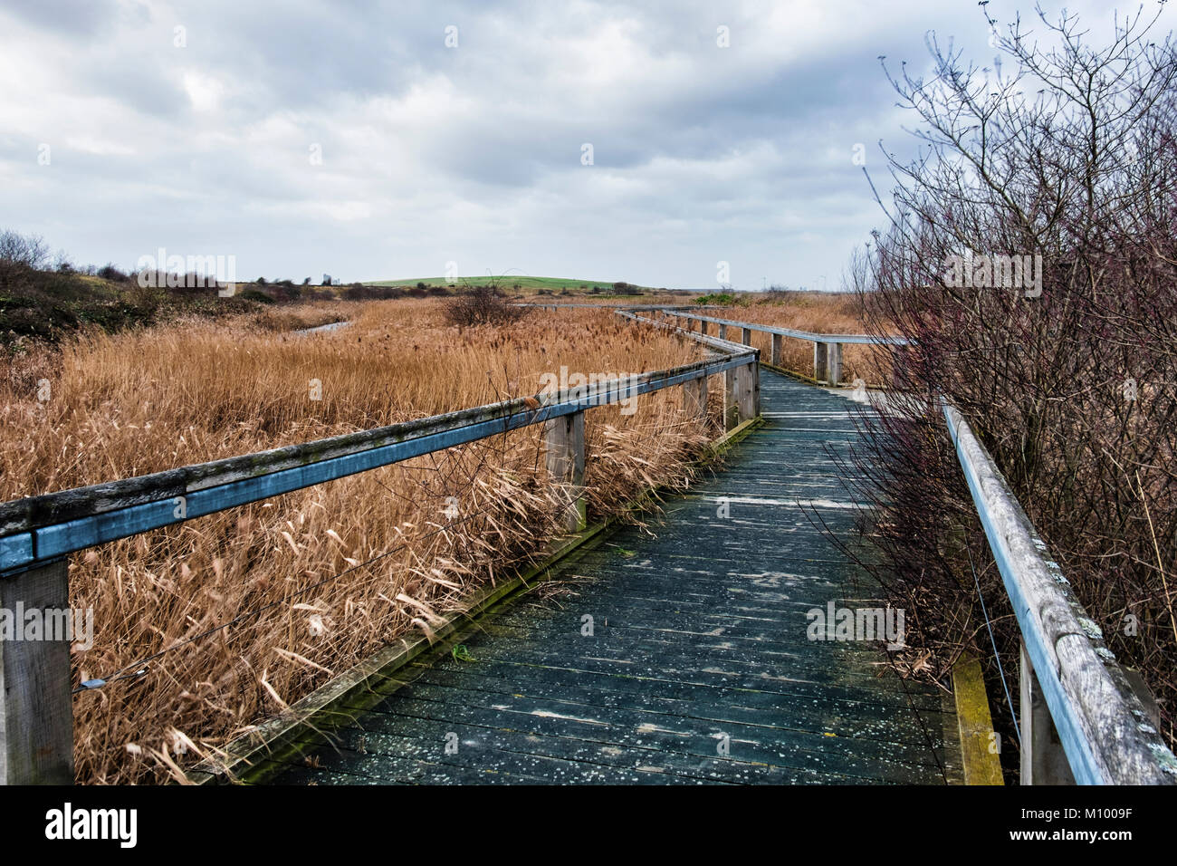 Essex,UK.Path in Rainham Marshes RSPB nature reserve next to Thames ...